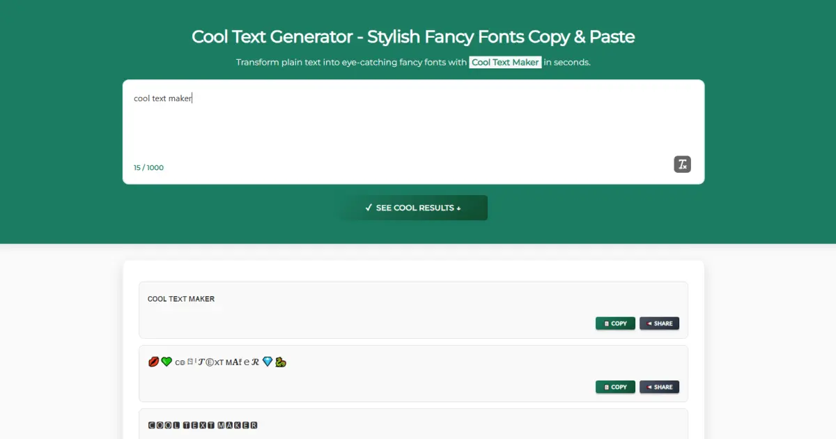 Cool Text Generator - Stylish Fancy Fonts Copy & Paste